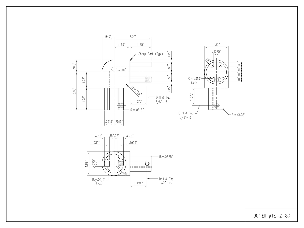 TE-2, ELL, 90 DEGREE 1-1/2" SCH 40 - TOP – Thompson Fabricating LLC