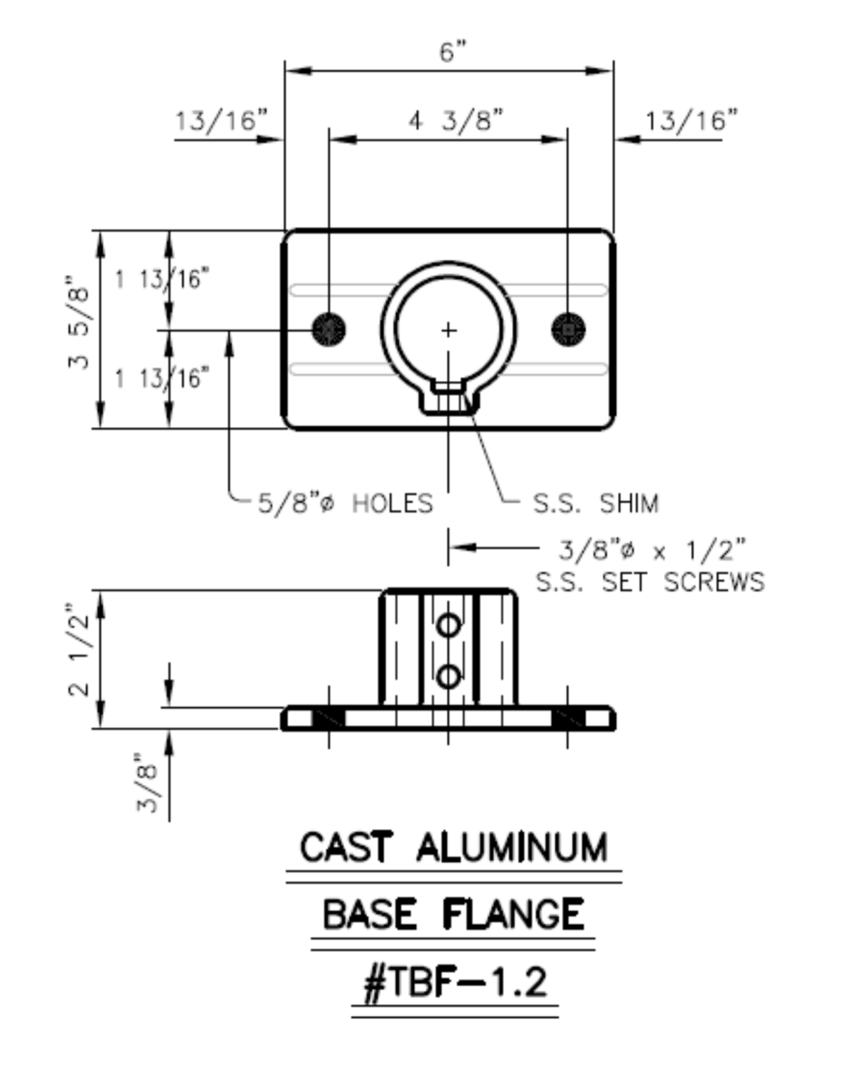 TBF-1.2 BASE FLANGE, 1-1/2", 2-HOLE (set screws & mylar pad incl'd ...
